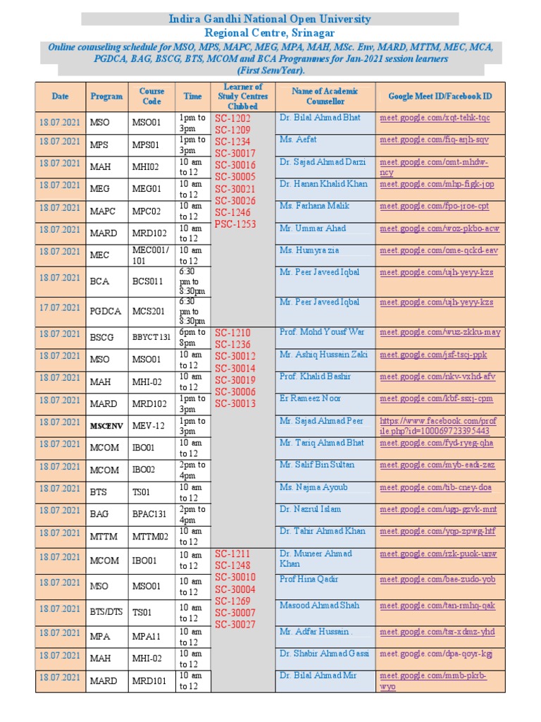 Schedule 17 and 18 July | PDF