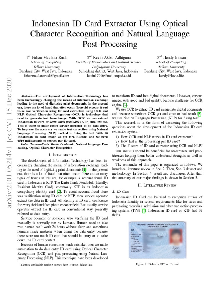 Indonesian ID Card Extractor Using Optical Charact | PDF | Optical ...
