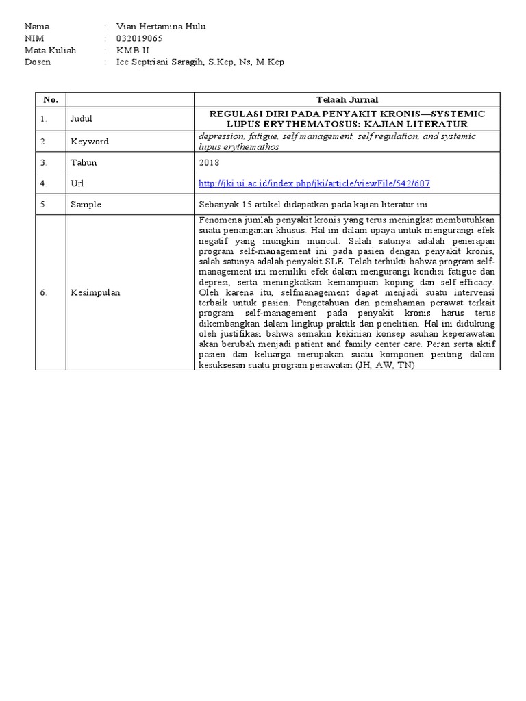 Telaah Jurnal (SYSTEMIC LUPUS ERYTHEMATOSUS) | PDF | Pengembangan Diri | Kesehatan Holistik