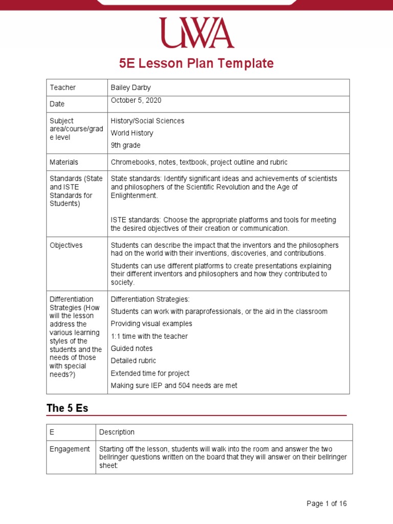 5E Lesson Plan Template: The 5 Es | PDF | Scientific Revolution | Age ...