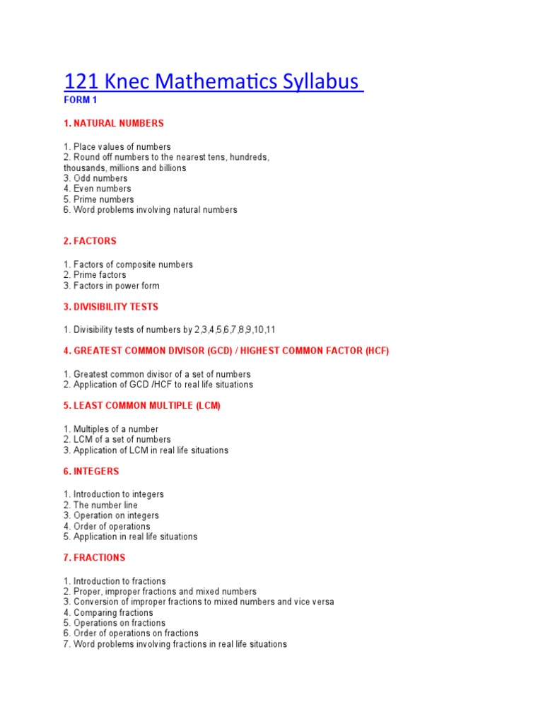 f1-4 Knec Syllabus Maths | PDF | Trigonometric Functions | Quadratic ...