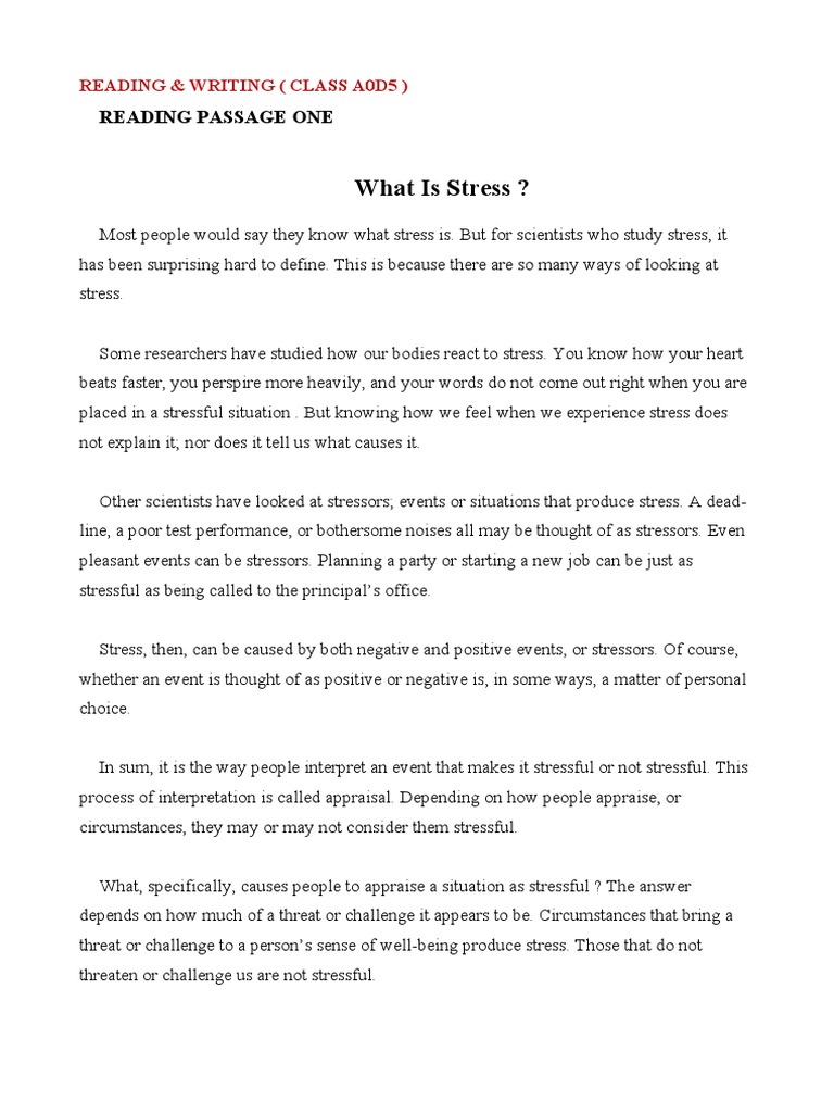What Is Stress ?: Reading Passage One | Download Free PDF | Charlie ...