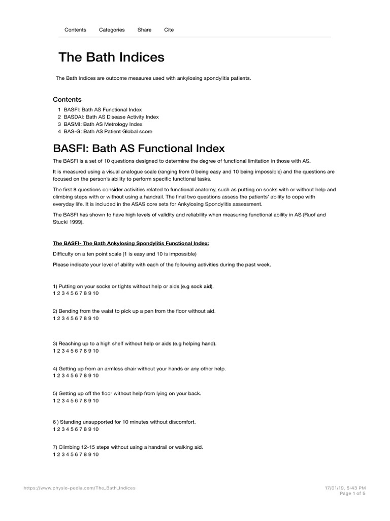 The Bath Indices BASMI BASDAS BASFI | PDF | Clinical Medicine | Medicine