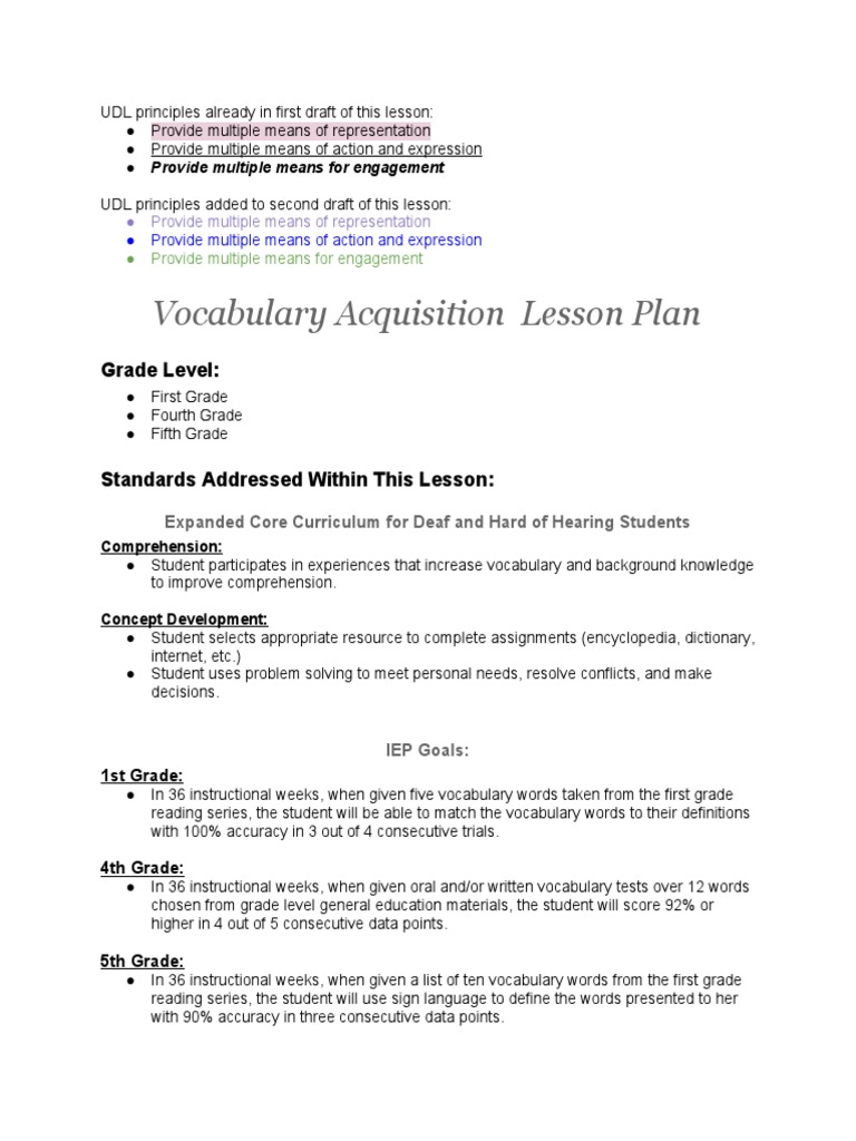 Vocabulary Acquisition Lesson Plan: Grade Level | PDF | Vocabulary ...