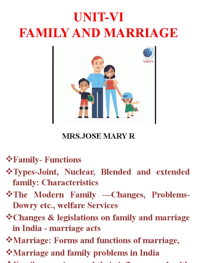 Unit-Vi Family and Marriage: Mrs - Jose Mary R | PDF | Family | Marriage