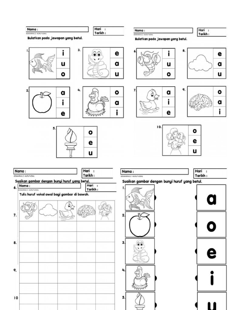 Huruf Vokal Tahun 1 | PDF