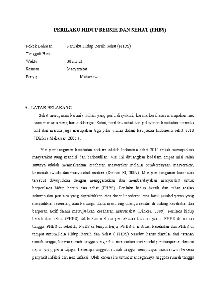 Pre Planning PHBS-1 | PDF