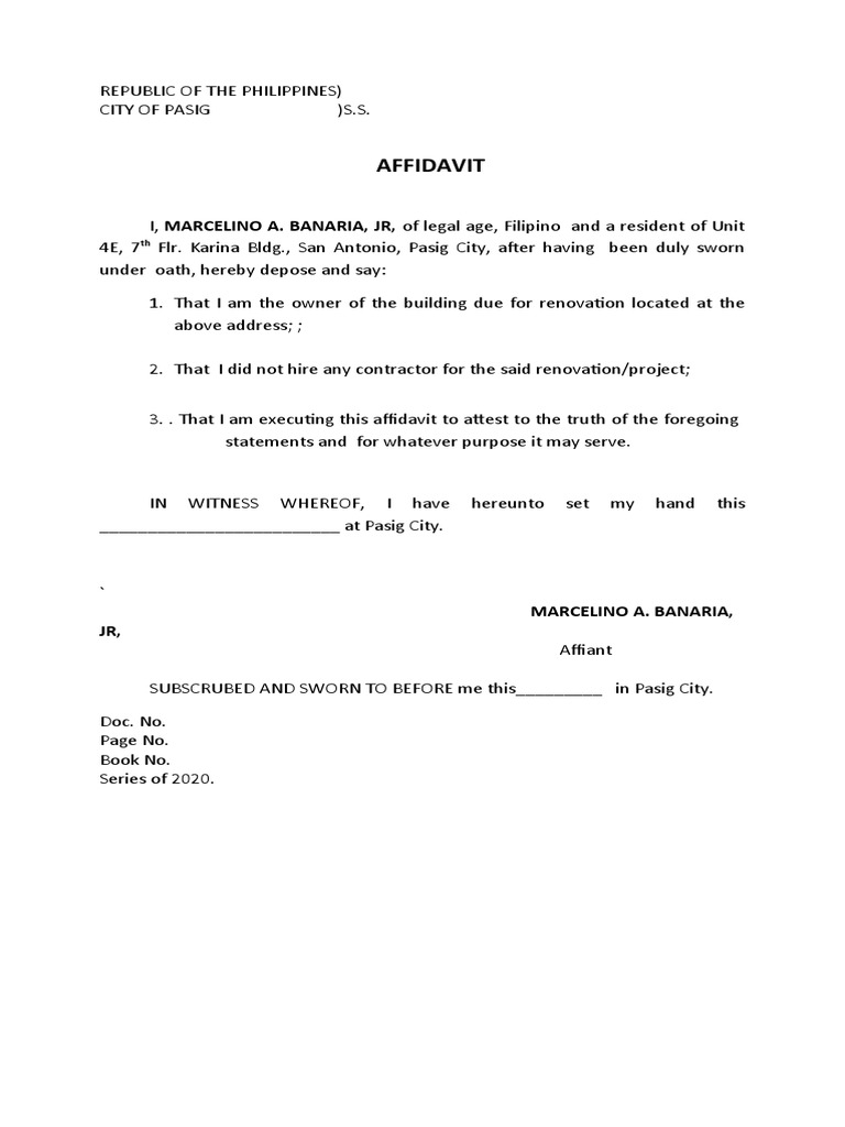 AFFIDAVIT (O (No Contractor) | PDF