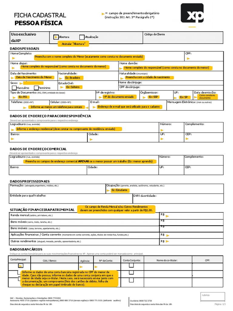 Como Preencher Ficha Cadastral Menor XP | PDF | Bolsa de valores | Mercados financeiros