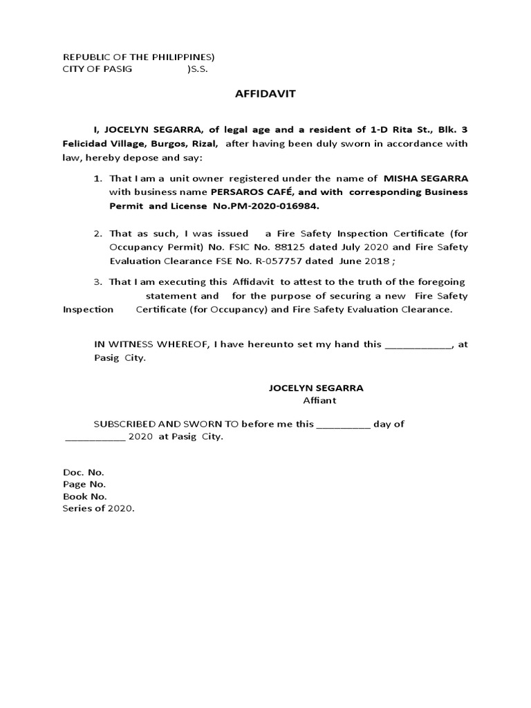 Business Owner's Affidavit | PDF | Social Science