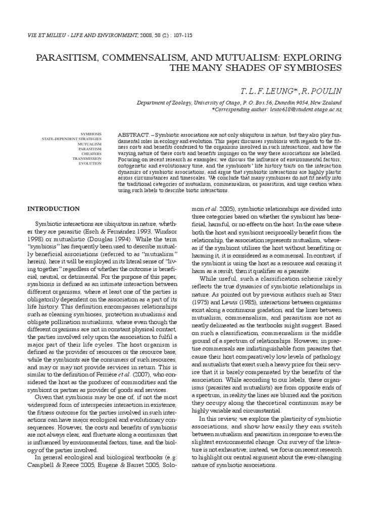 Parasitism, Commensalism, and Mutualism: Exploring The Many Shades of ...