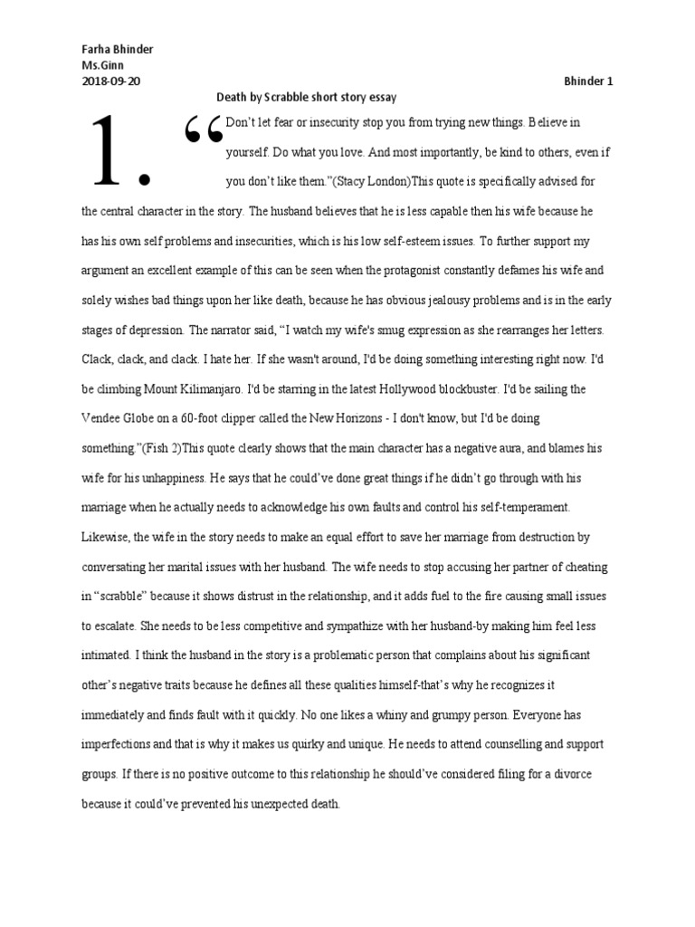 Death by Scrabble Short Story Essay | PDF | Infidelity | Psychological ...