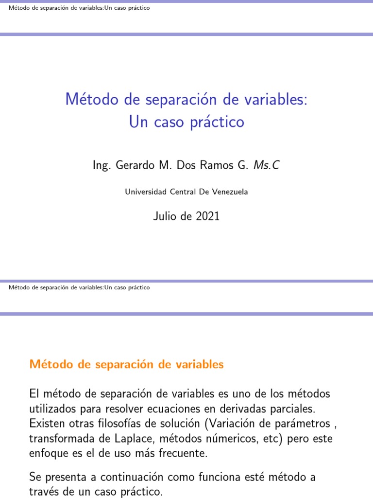 Metodo de Separacion de Variables | PDF | Calculo diferencial | Ecuaciones diferenciales