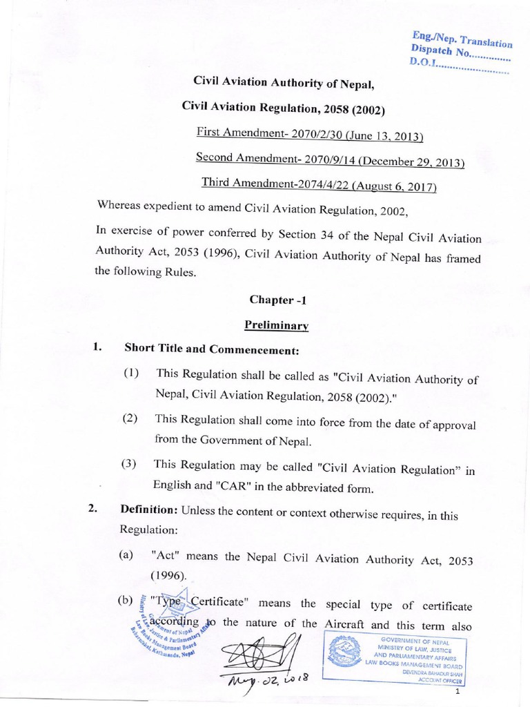 Civil Aviation Regulation 2058 | PDF