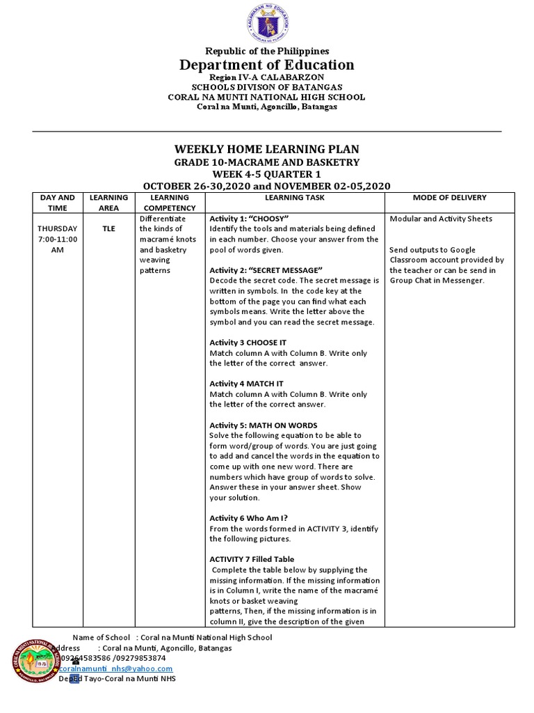 Home Learning Plan Teacher Week 4 | PDF | Computing And Information ...
