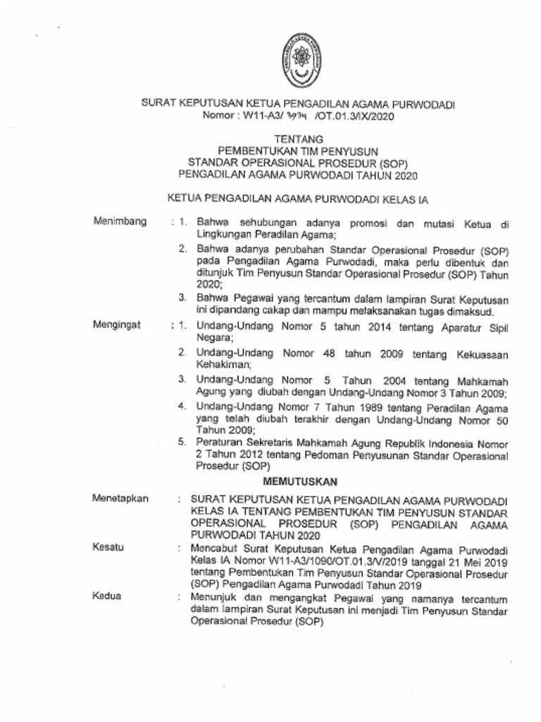 SK Tim Penyusun Sop Tahun 2020 | PDF