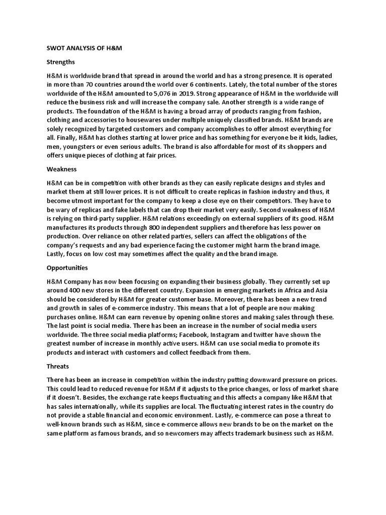 Swot Analysis of H&M Strengths | PDF | E Commerce | Social Media