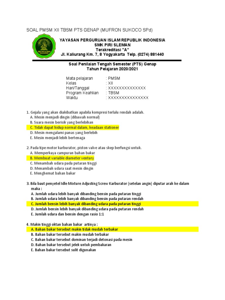SOAL PMSM XII TBSM PTS GENAP (MUFRON SUKOCO, SPD) | PDF