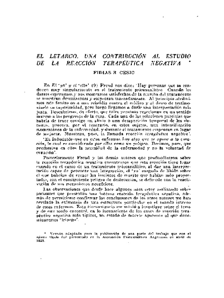 Letargo y Reacción Terapéutica Negativa | PDF | Sigmund Freud | La ...
