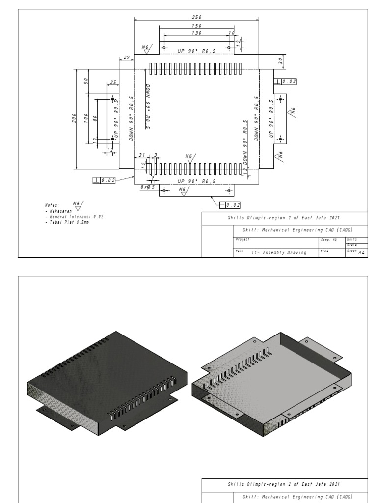 Engineering Drawing of an Assembly with Multiple Components, Tolerances ...