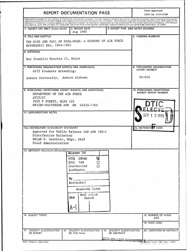 1995 The Rise and Fall of Dyna-Soar A History of Air Force Hypersonic R ...
