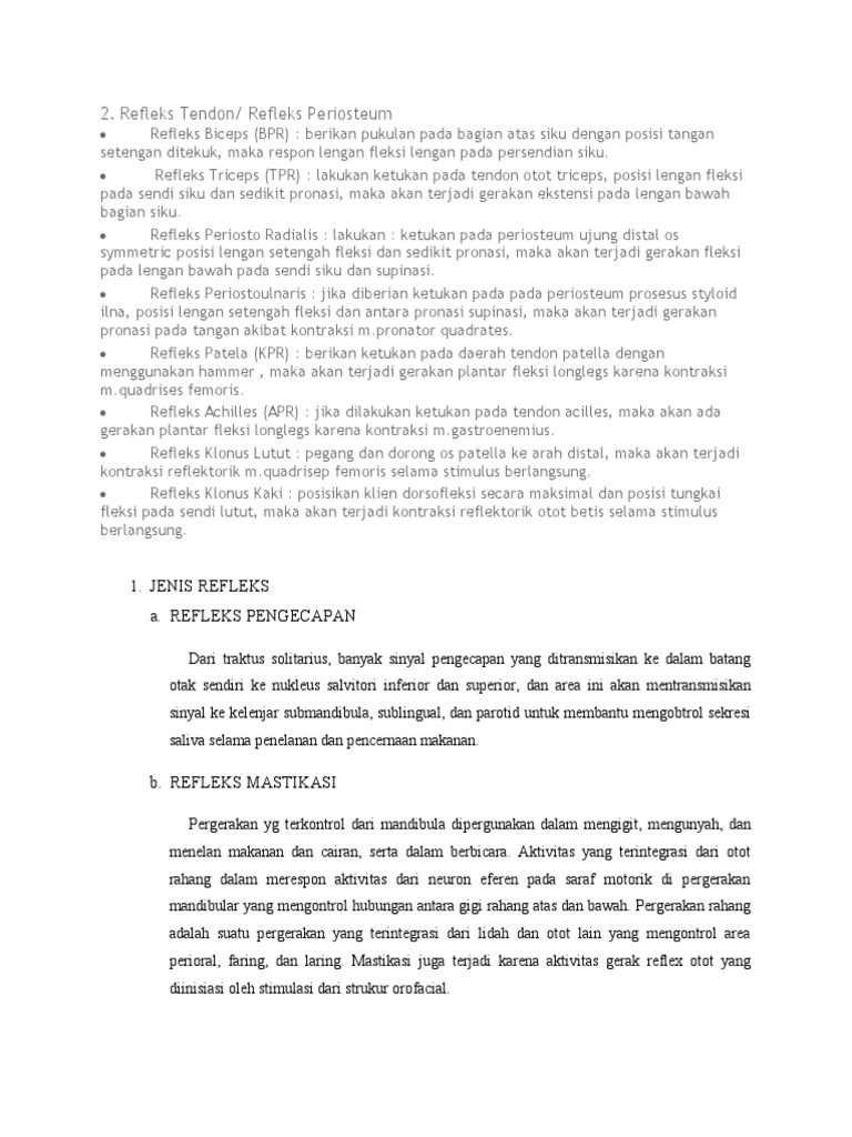 Refleks Tendon/ Refleks Periosteum: 1. Jenis Refleks A. Refleks ...