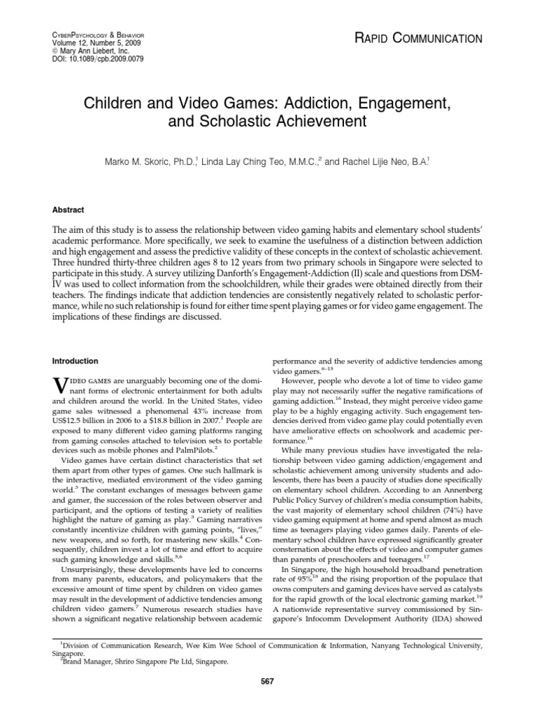 Children and Video Games - Addiction, Engagement, and Scholastic ...