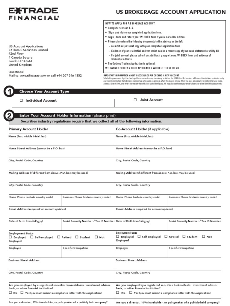 Us Brokerage Account Application: Choose Your Account Type