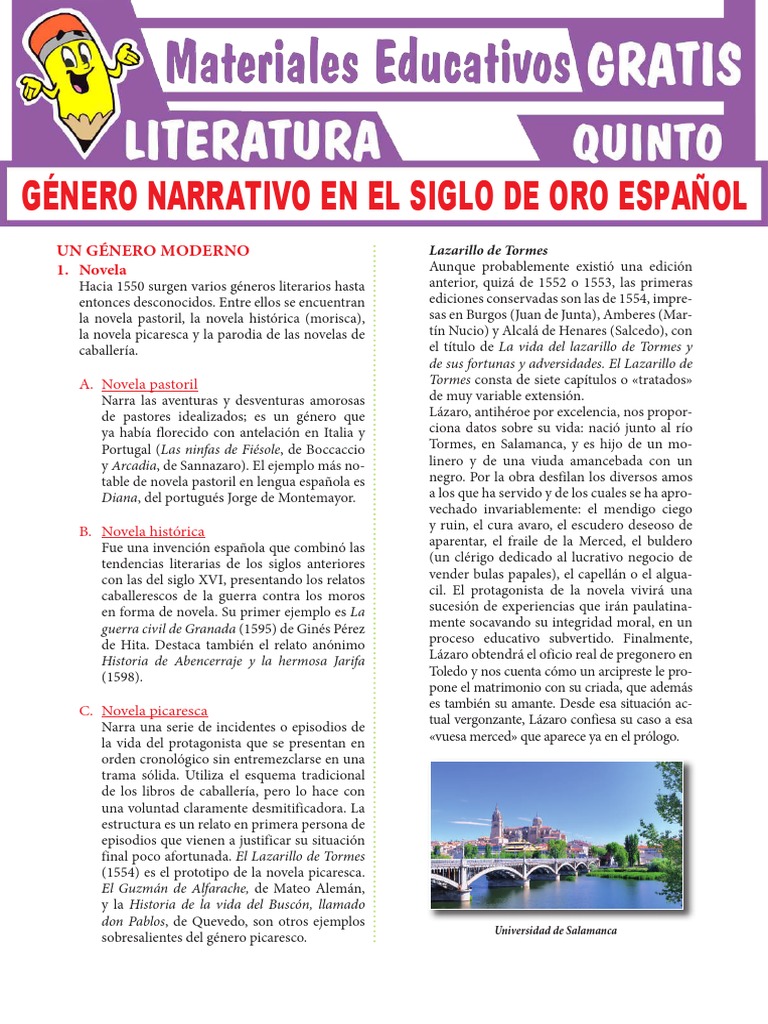 Género Narrativo en El Siglo de Oro Español para Quinto Grado de ...