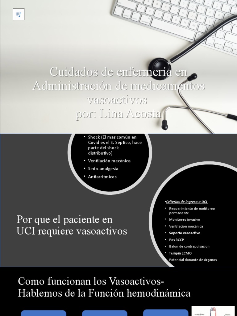 Administracion de Medicamentos Vasoactivos Cuidados de Enfermeria Parte 1 | PDF | Norepinefrina ...