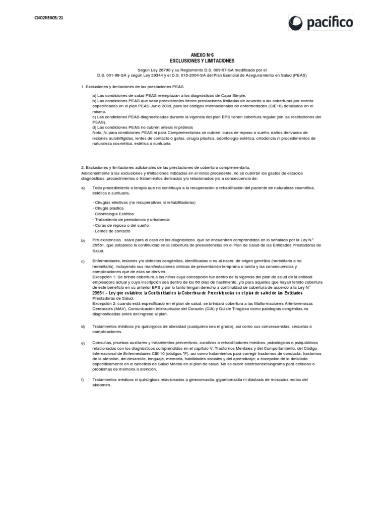 Exclusiones y Limitaciones - EPS Pacifico | PDF | Cirrosis ...