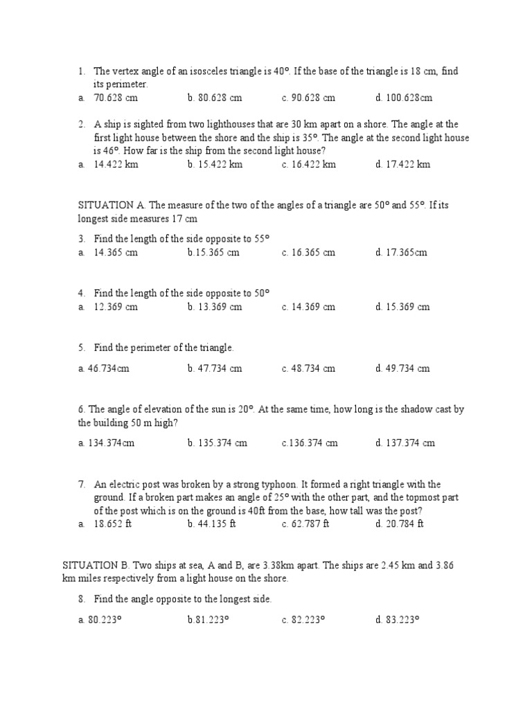 Trigonometry Test | PDF | Triangle | Angle