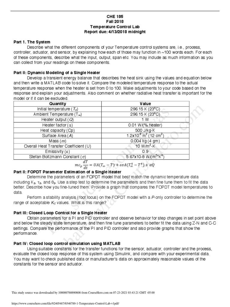1 Temperature Control Lab v1 PDF | PDF | Control Theory | Temperature