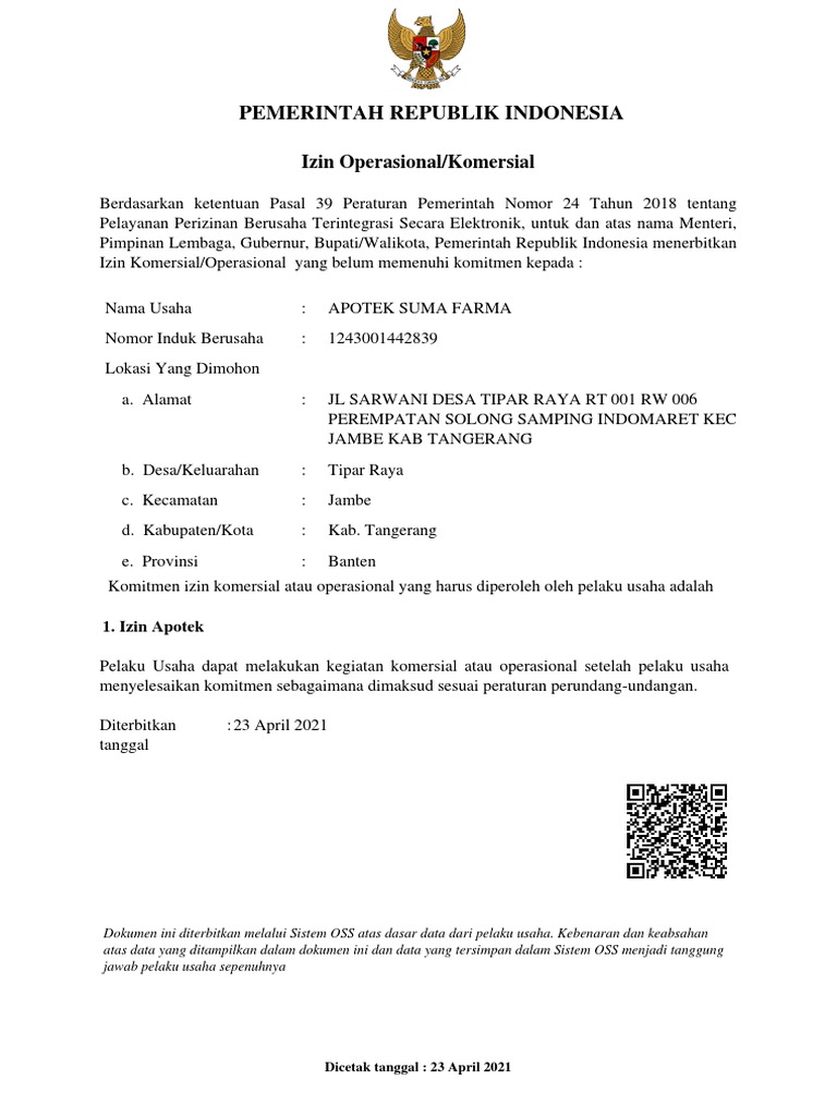 Ijin Operasional | PDF