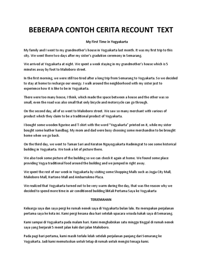 Beberapa Contoh Cerita Recount Text | PDF