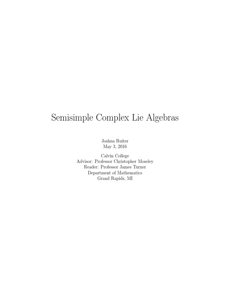 Classification of Semisimple Lie Algebras | PDF | Lie Algebra ...