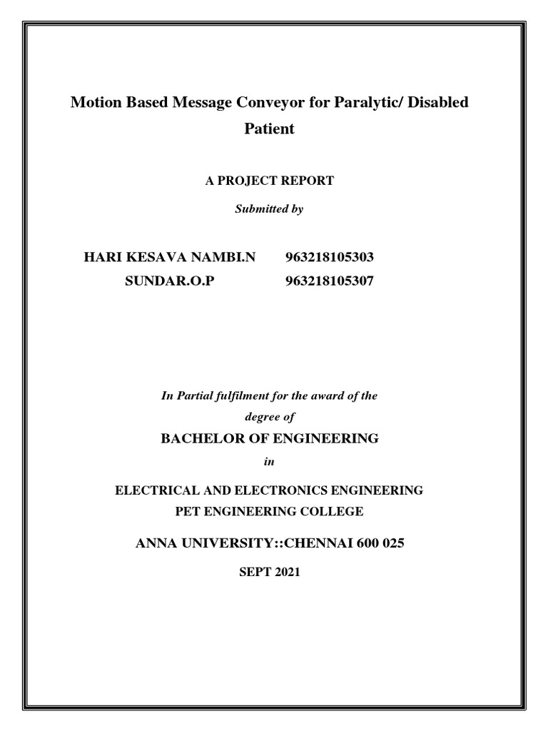 Motion Based Message Conveyor For Paralytic Disabled Patient | PDF ...