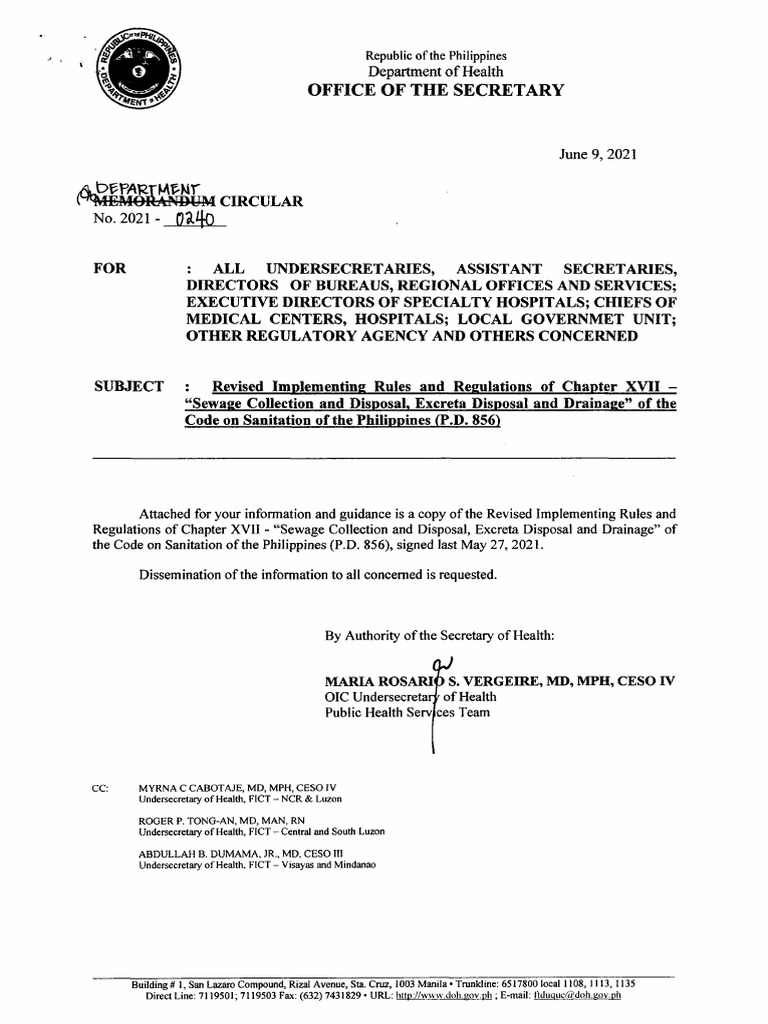 Sanitation Code - Chapter 17 Revised IRR | Download Free PDF | Sewage ...