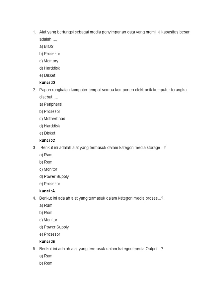 Soal PTS - Komputer Dan Jaringan Dasar X-RPL | PDF