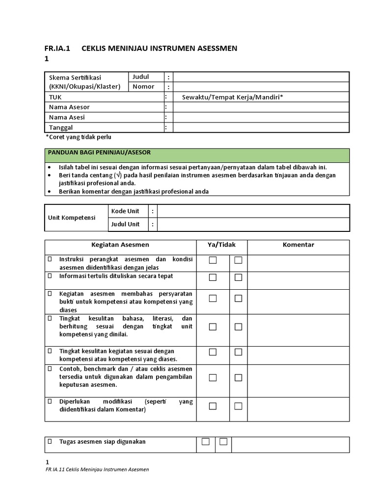 FR - IA.11 Ceklis Meninjau Instrumen Asesmen | PDF