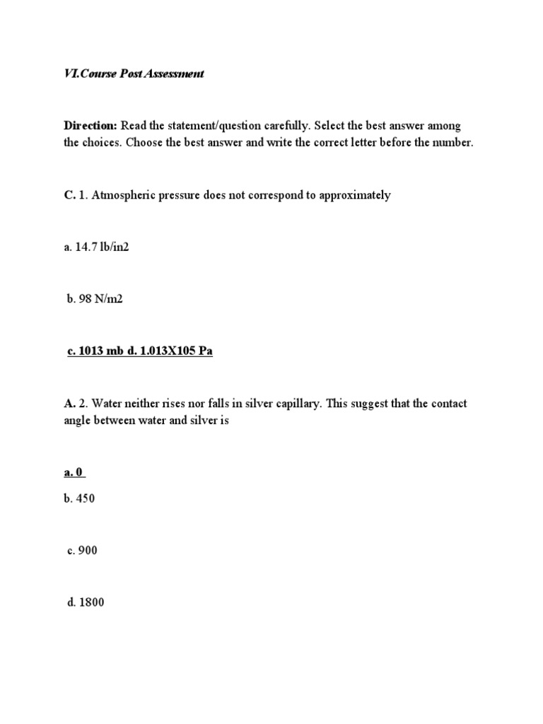 Physics Post Assessment Questions | PDF