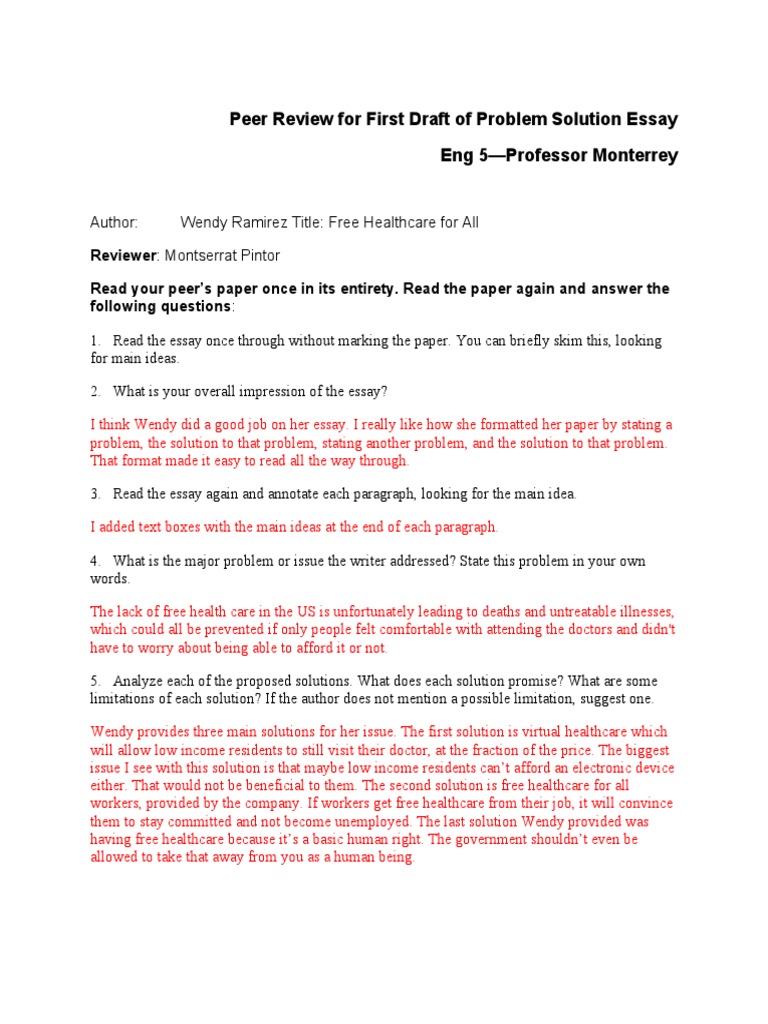 Wendys Review For First Draft of Problem Solution Essay | PDF | Essays ...