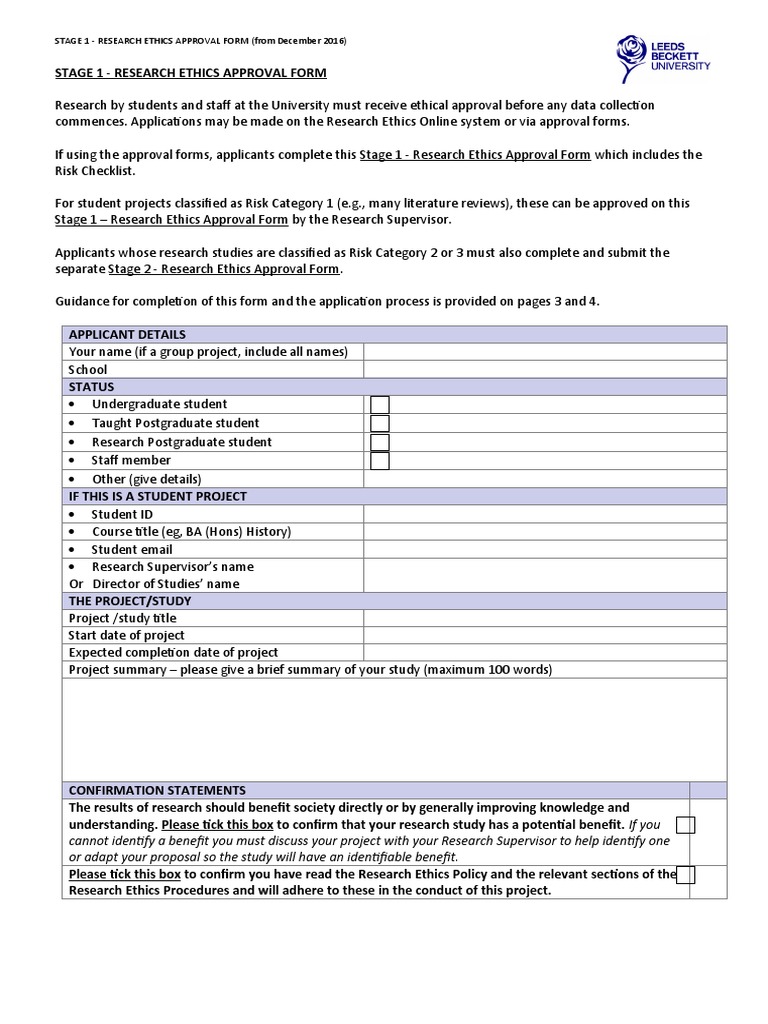 Research Ethics Approval Form: Guidance and Process Overview for ...