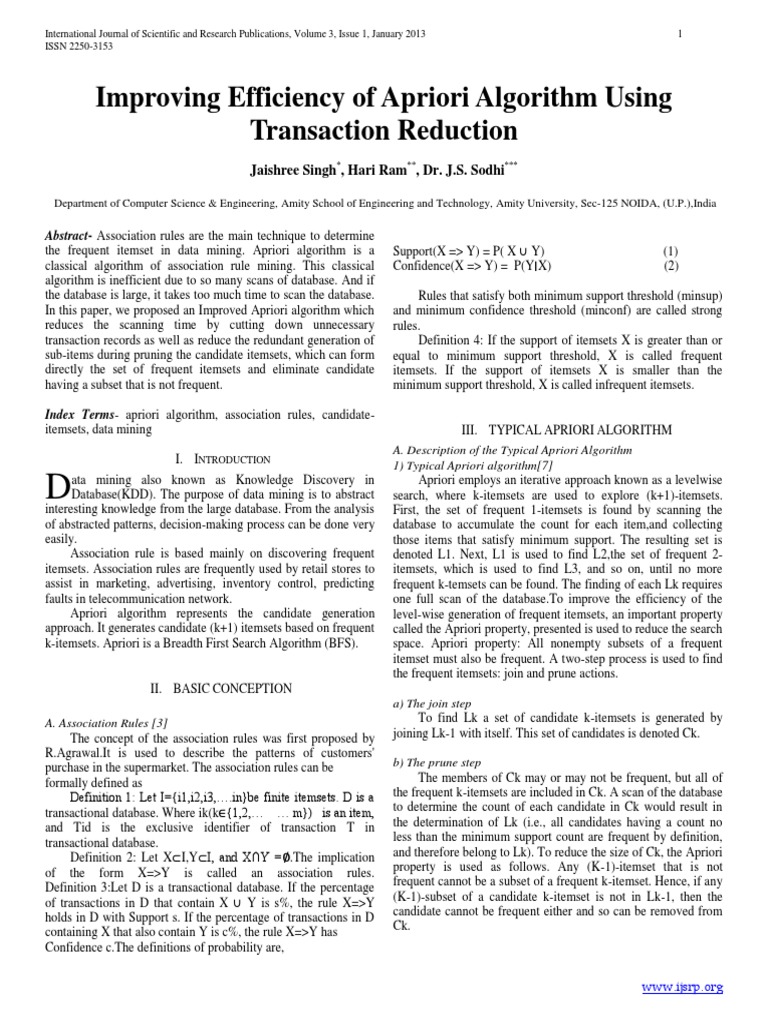 Improving Efficiency of Apriori Algorithm Using Transaction Reduction | PDF | Information ...