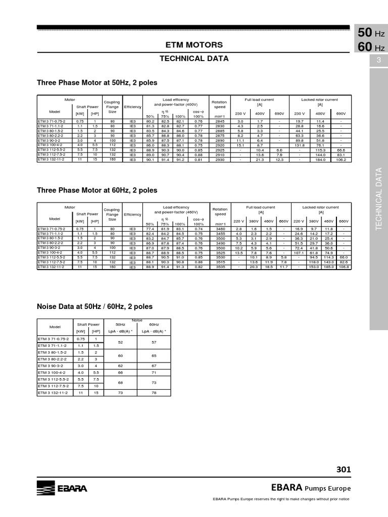 Etm Motors HZ HZ: Technical Data | PDF | Machines | Electrical Engineering