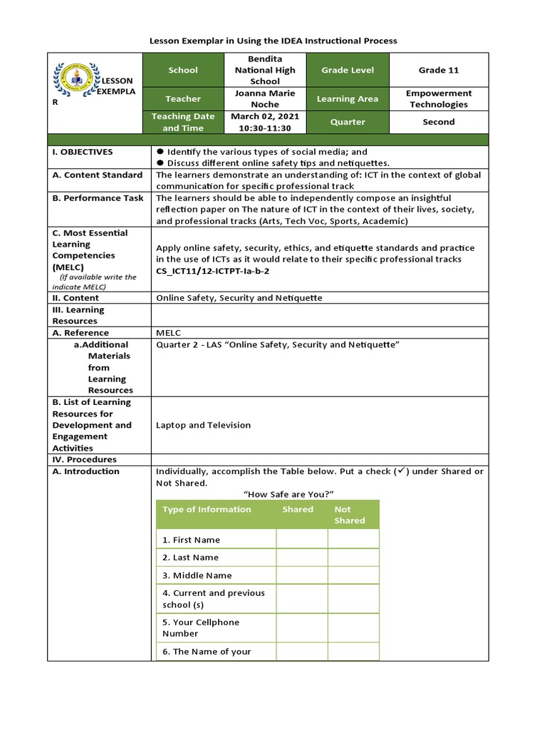 Lesson Exemplar IDEA em Tech | PDF | Internet Privacy | Computer Network