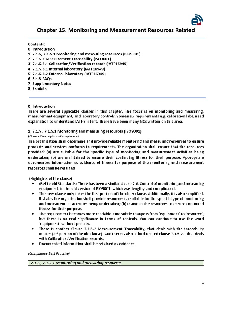 Chapter 15. Monitoring and Measurement Resources Related: (Clause ...