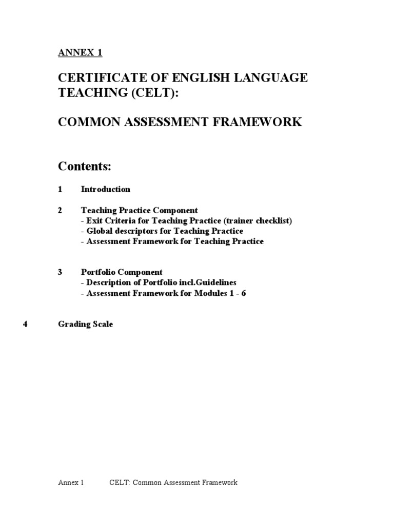 Certificate of English Language Teaching (Celt) : Common Assessment ...