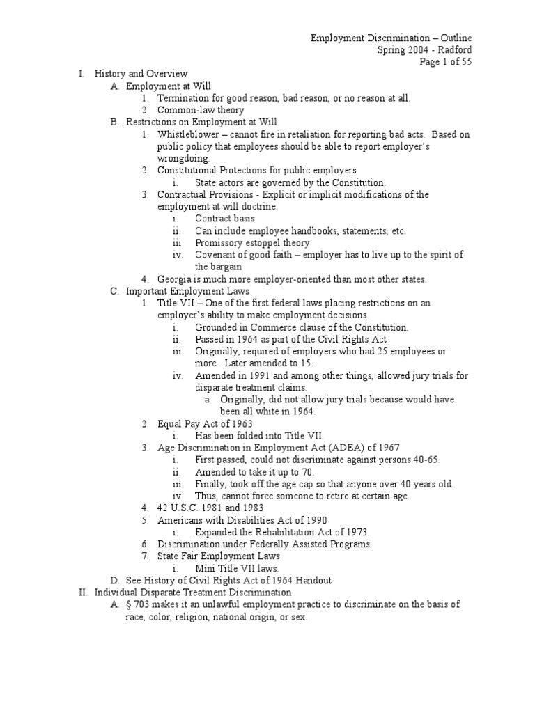 Employment+Discrimination+Outline+-+Radford[1] | Disparate Treatment ...