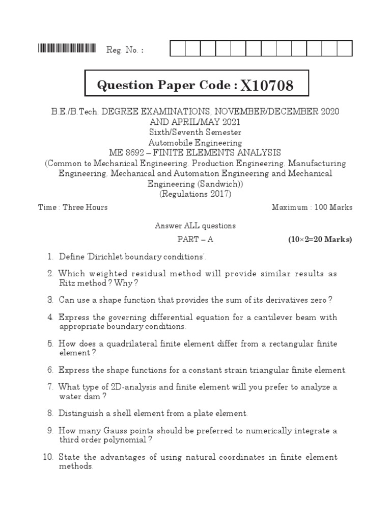 Question Paper Code:: Time: Three Hours Maximum: 100 Marks Answer ALL Questions Part - A | PDF ...